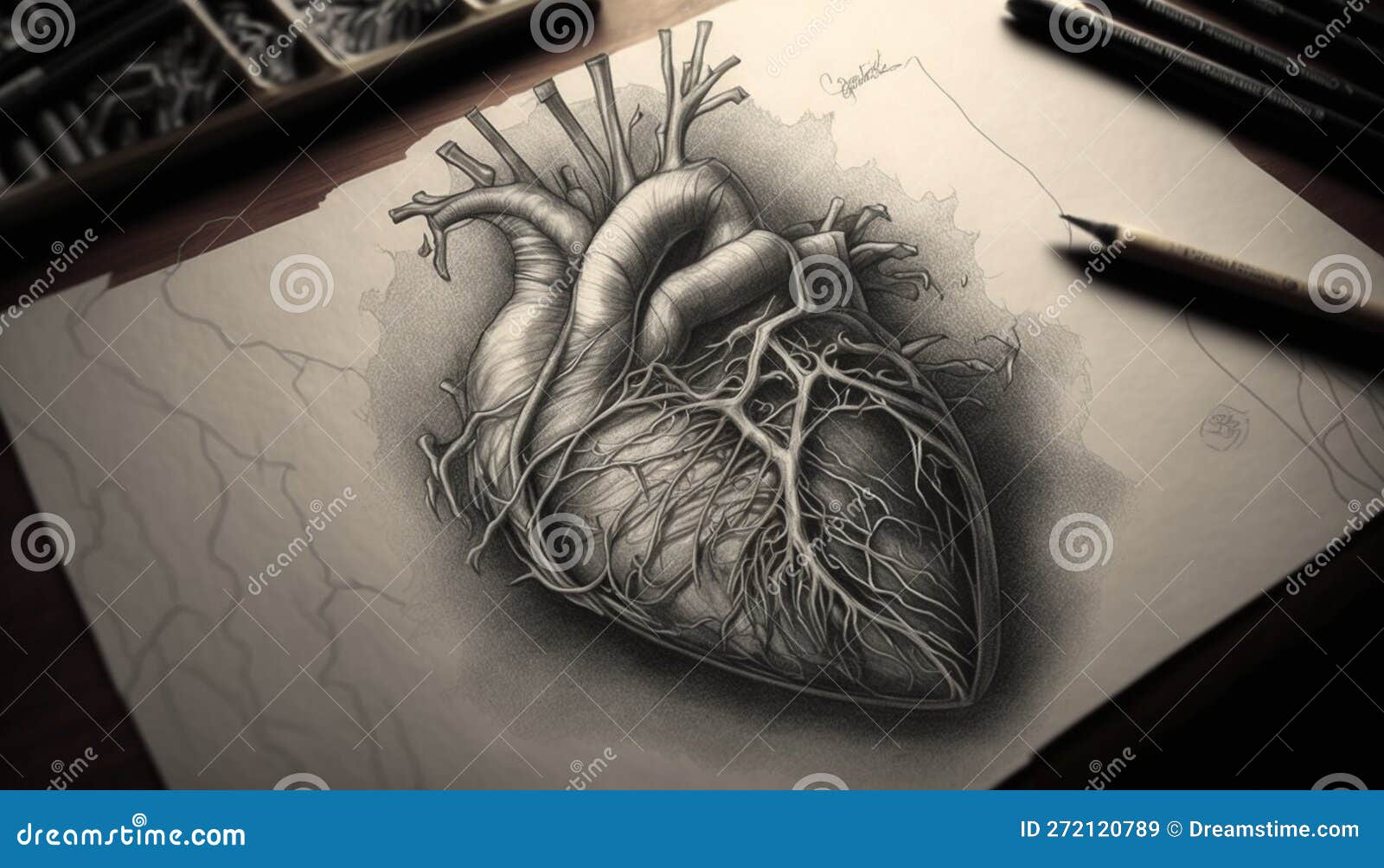 Human Heart, Pencil Drawing, Generative Ai Stock Illustration ...