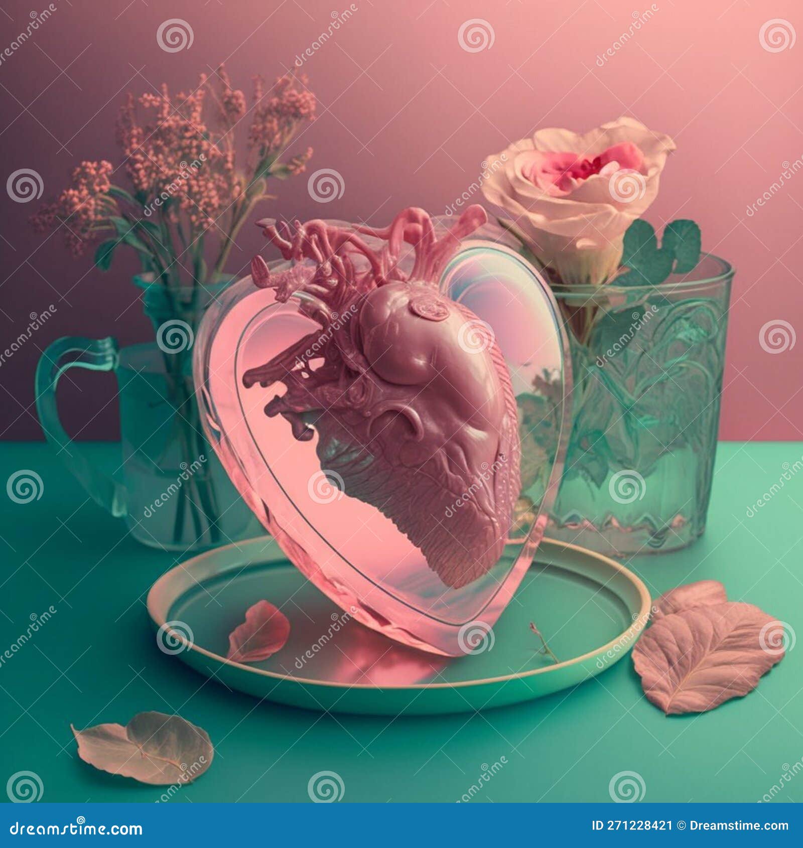 A pink human heart stock illustration. Illustration of plant - 271228421