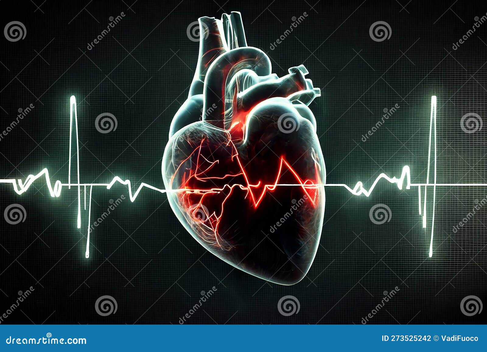 The Human Heart and Pulse in Neon Light. Black Background Stock ...