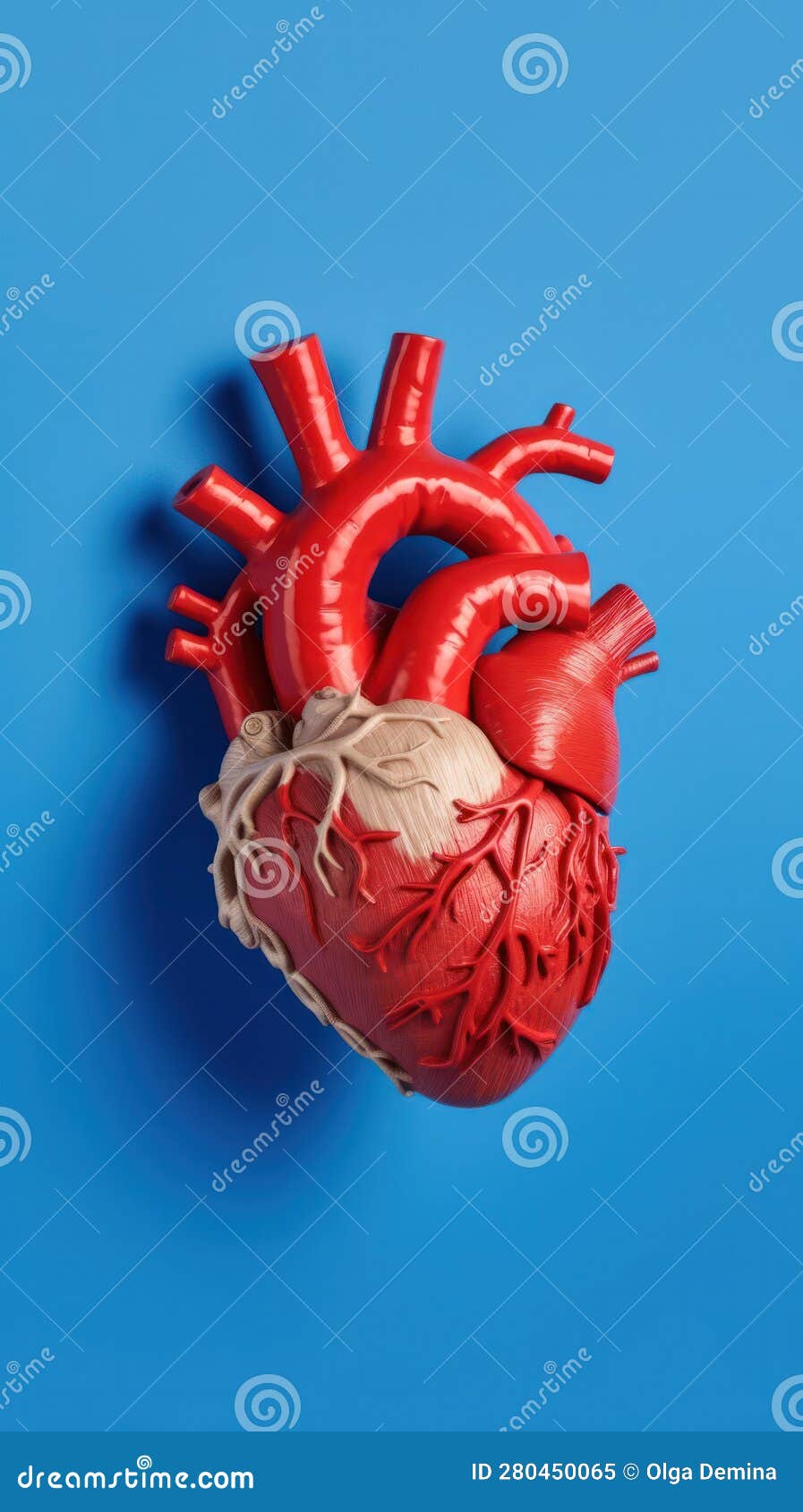 Human Heart Real Model with Veins on Blue Background. 3d , Vertical ...