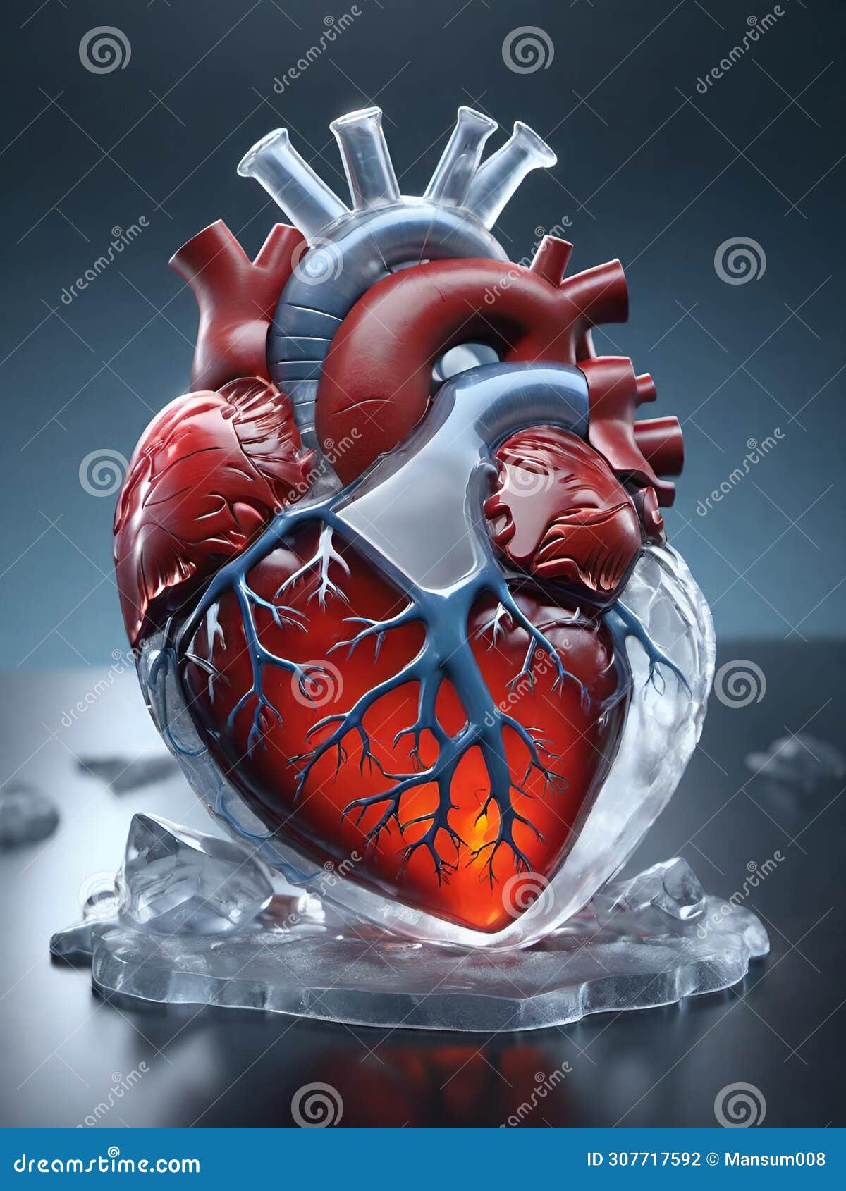 Human Heart with Red Blood Inside, 3d Illustration Stock Illustration ...