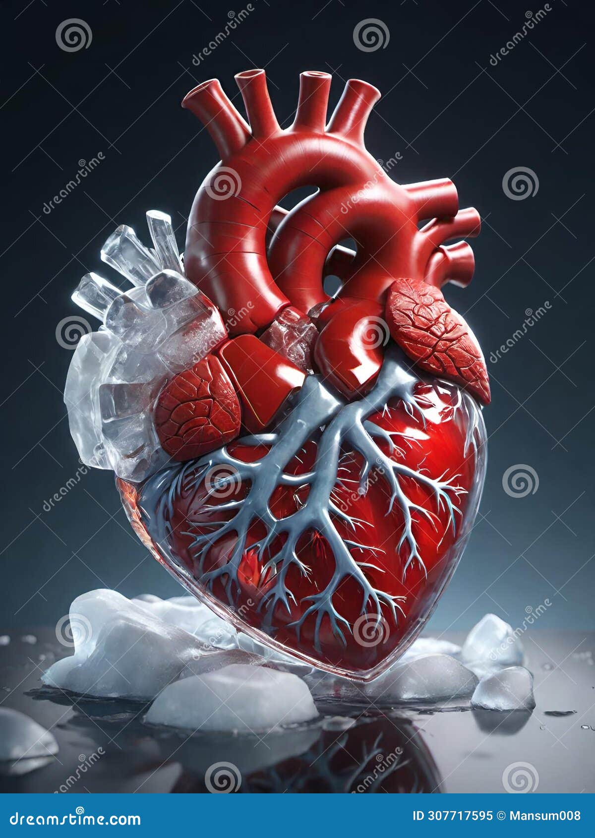 Human Heart with Red Blood Inside, 3d Illustration Stock Illustration ...