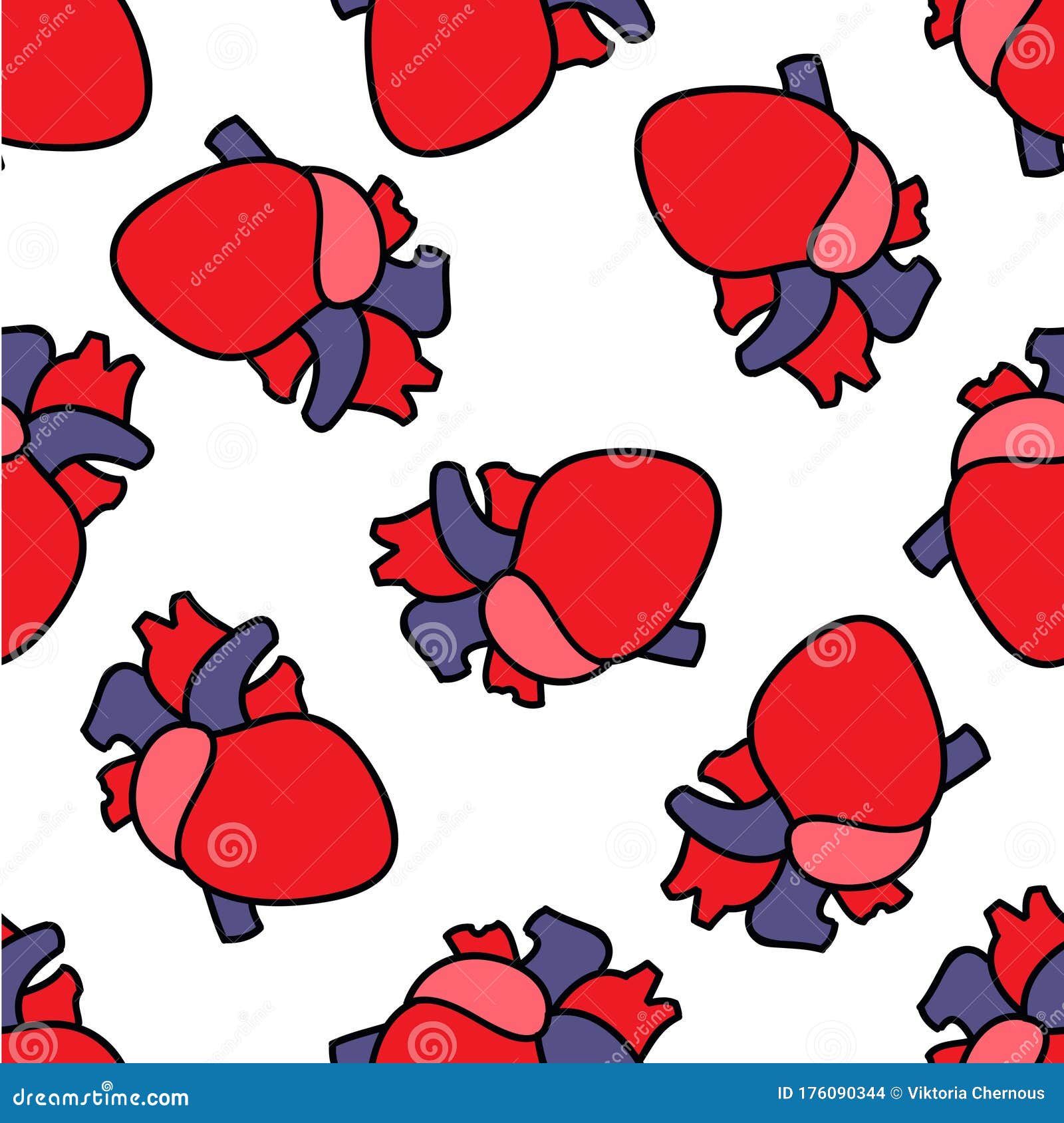 Human Heart Seamless Doodle Pattern, Vector Illustration Stock ...
