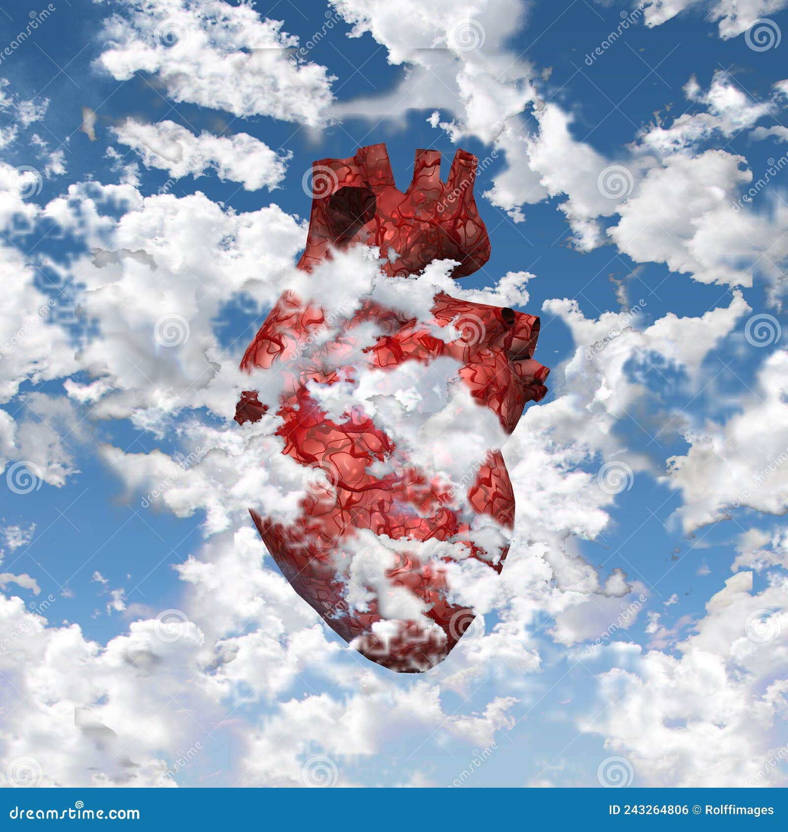 Human heart in the sky stock illustration. Illustration of single ...