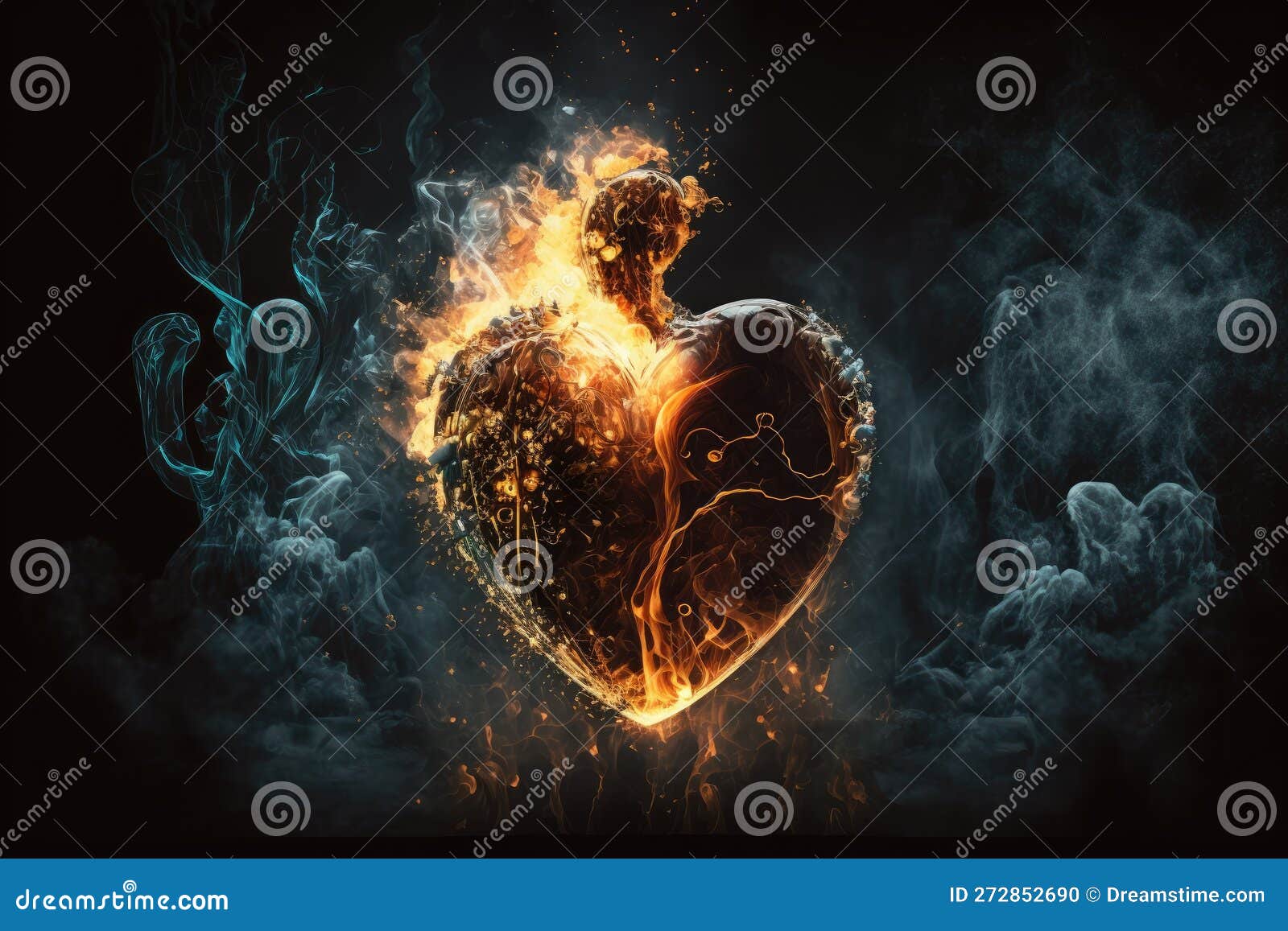 Human Heart, Surrounded by Fire and Smoke, in Dramatic Scene Stock ...