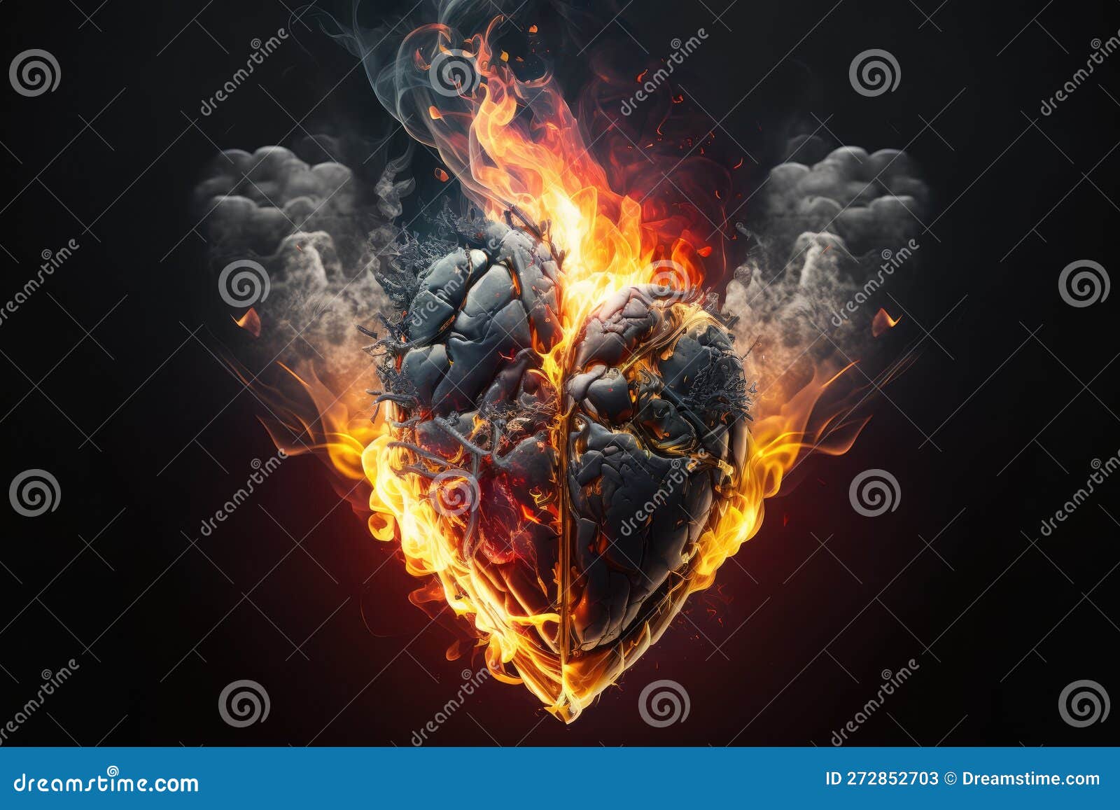 Human Heart, Surrounded by Fire and Smoke, in Dramatic Scene Stock ...