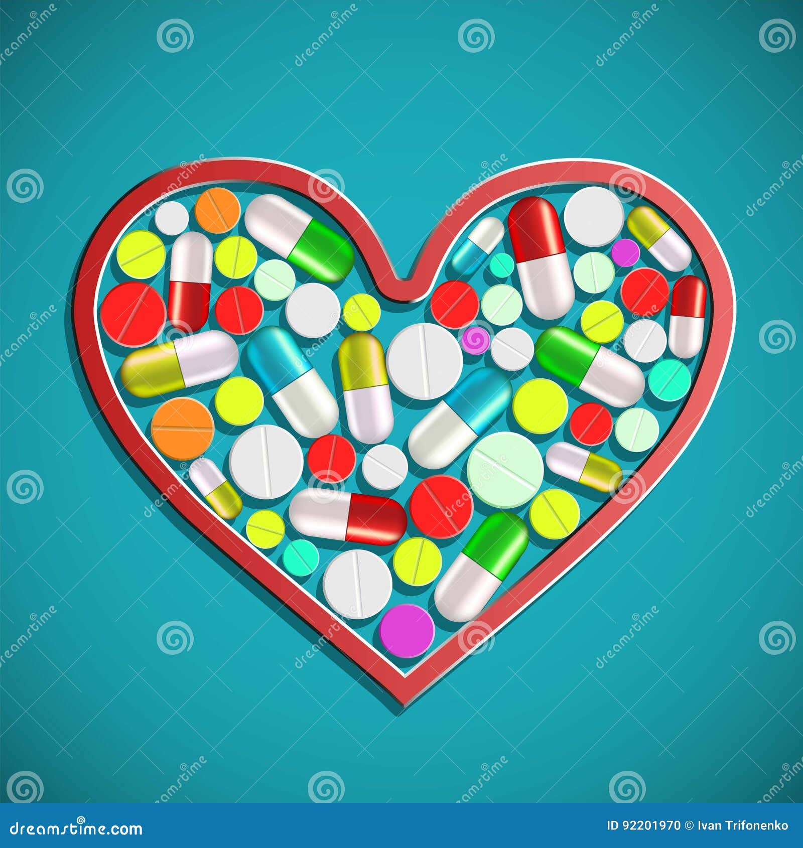 Human Heart with Tablets and Pills Stock Vector - Illustration of ...