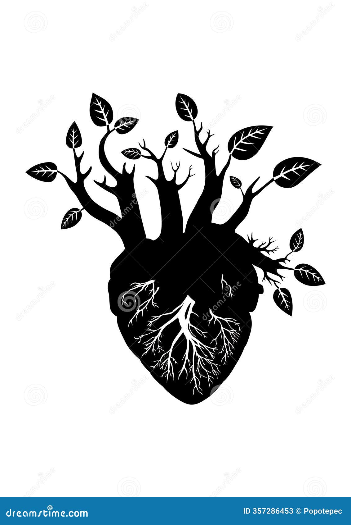 The Human Heart of the Tree. Black and White Drawing of Heart of the ...