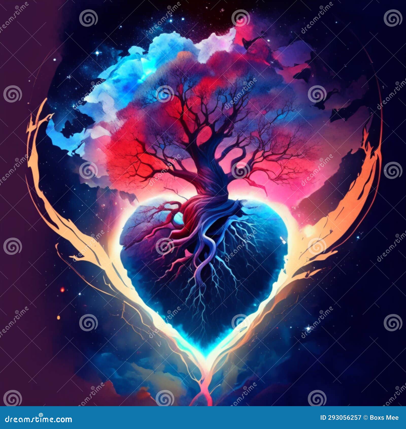Human Heart and Tree on a Dark Background. Vector Illustration for Your ...