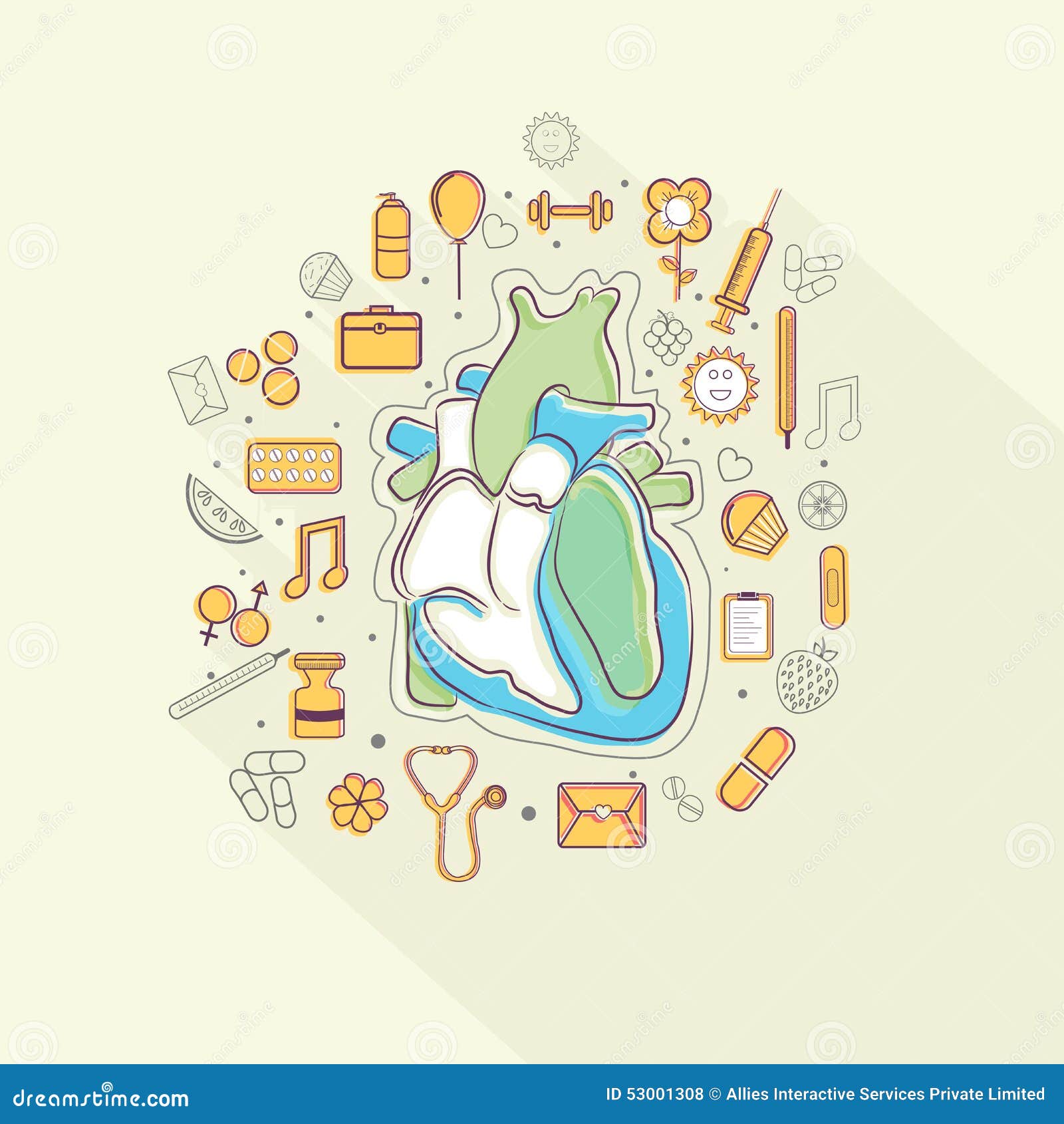Human Heart with Various Elements for Health and Medical Concept. Stock ...