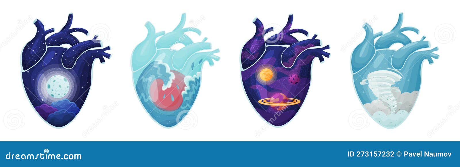 Human Hearts with Vessels and Scenes Inside Vector Set Stock ...