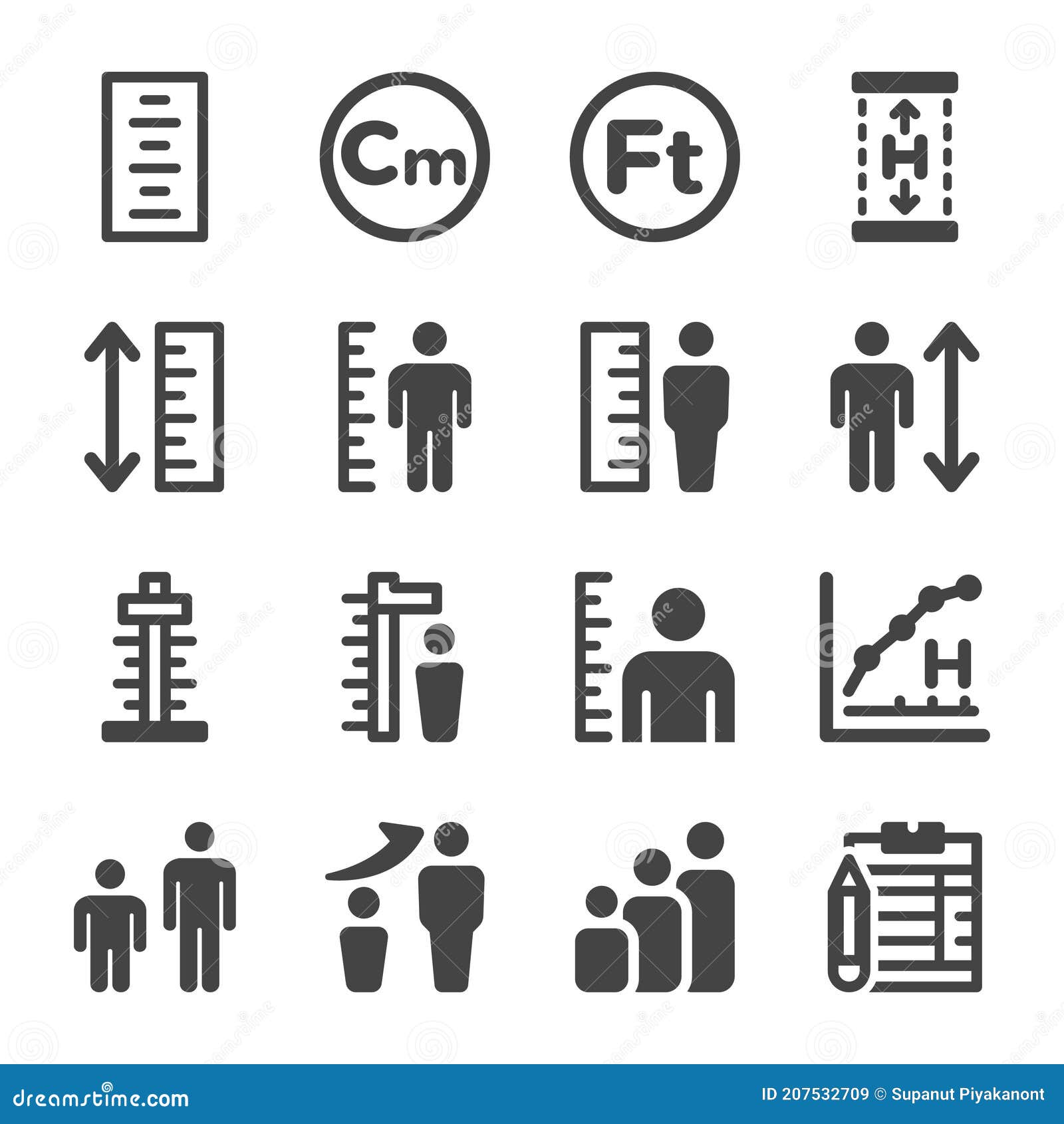 Human height icon set stock vector. Illustration of body - 207532709
