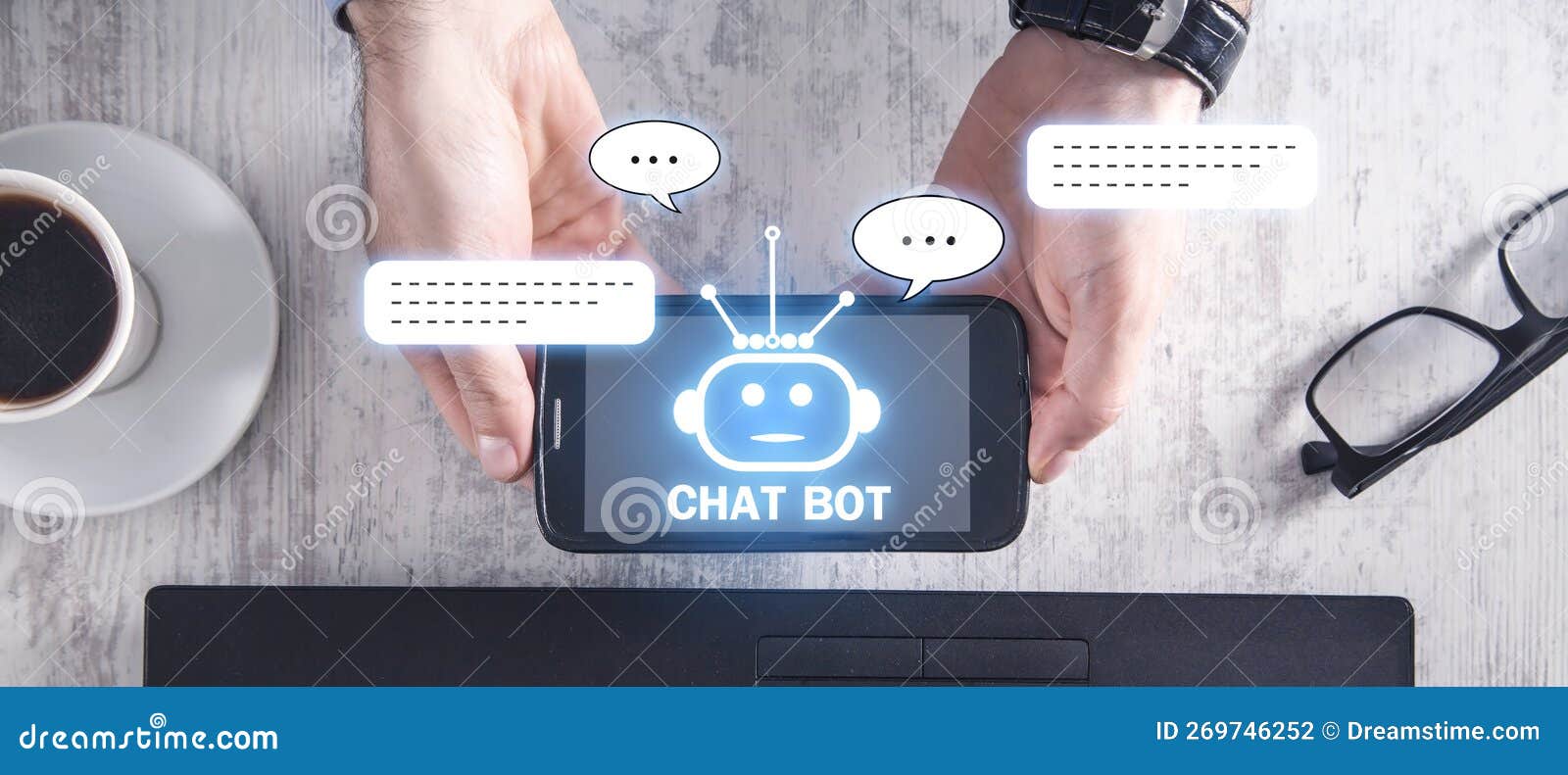 Human Holding Smartphone with Chat Bot Application for Online ...