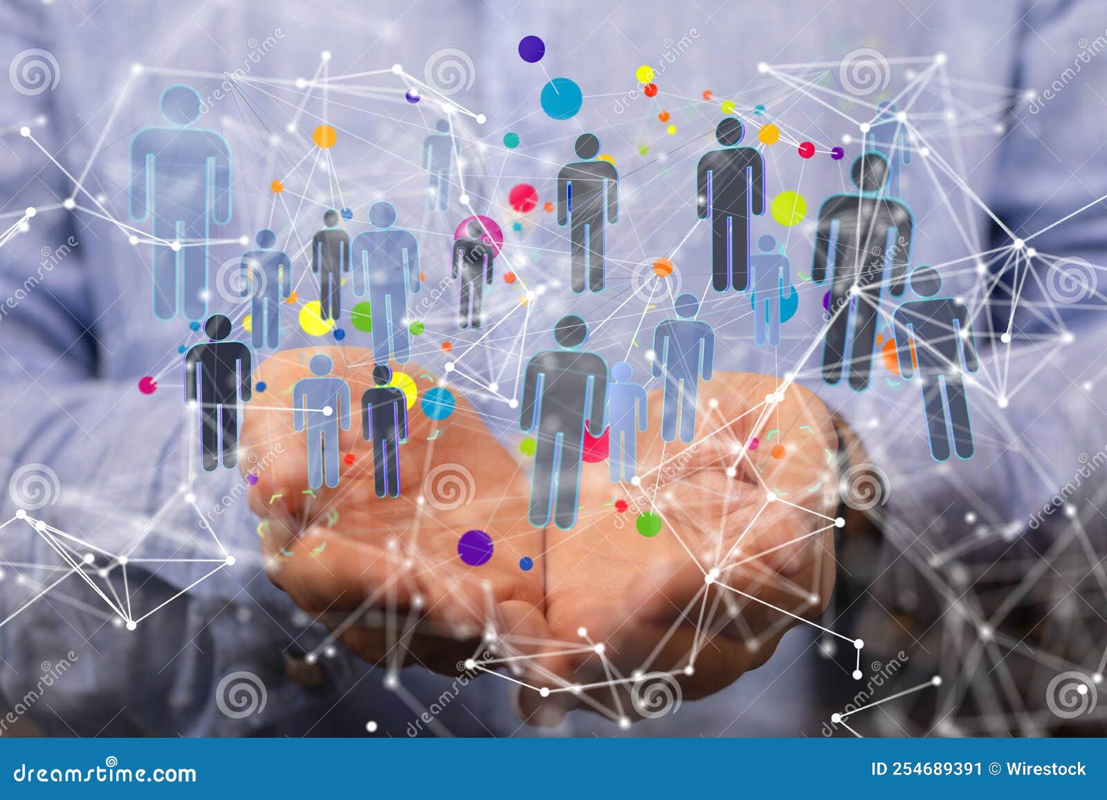 Human Icons Hovering Above the Man S Hands. Stock Illustration ...