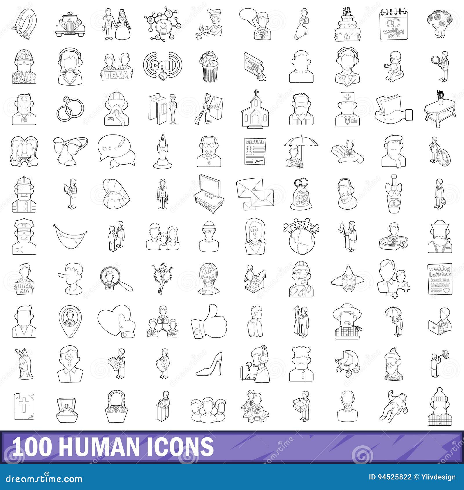 100 Human Icons Set, Outline Style Stock Vector - Illustration of ...
