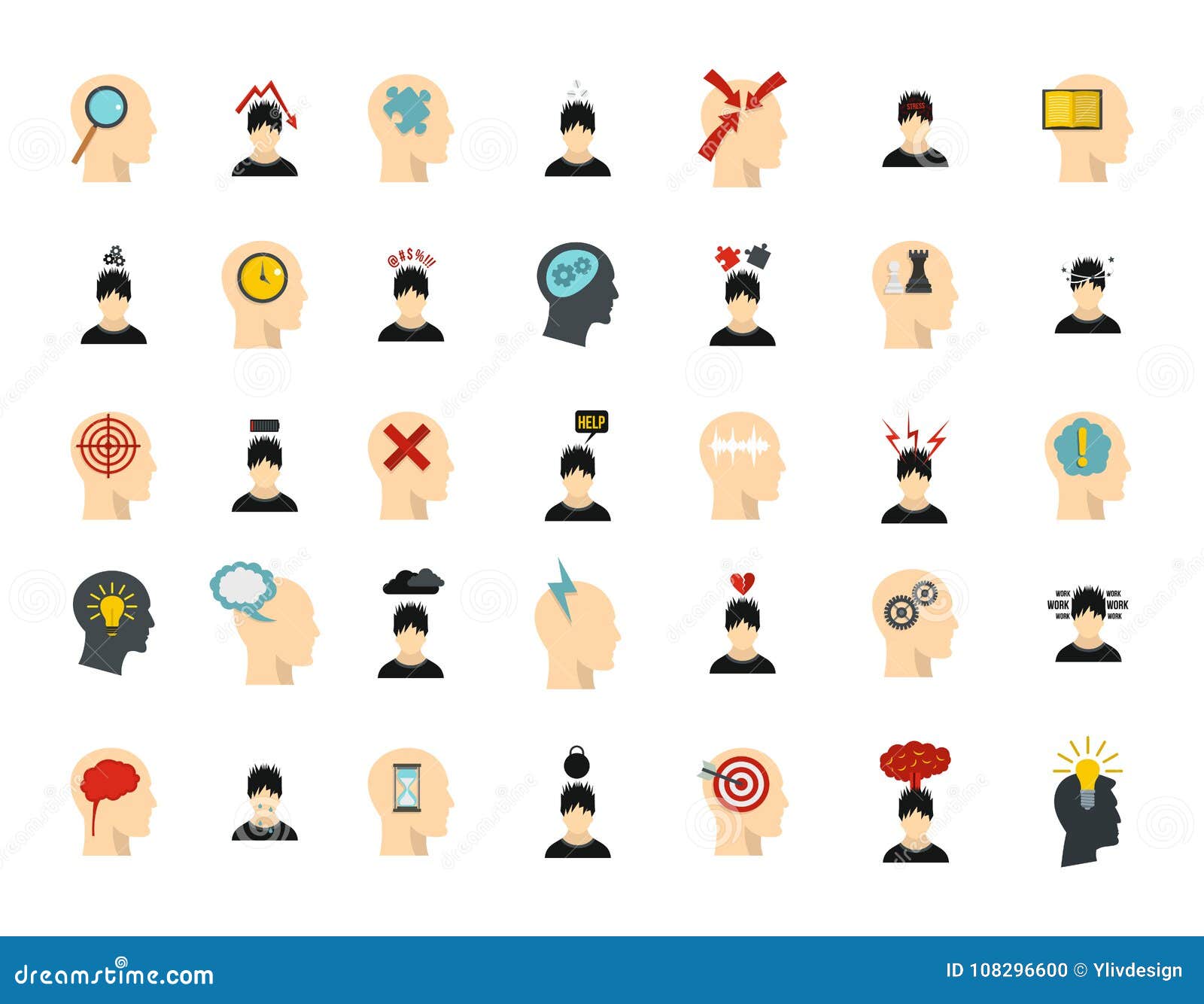 Human Idea Icon Set, Flat Style Stock Vector - Illustration of business ...