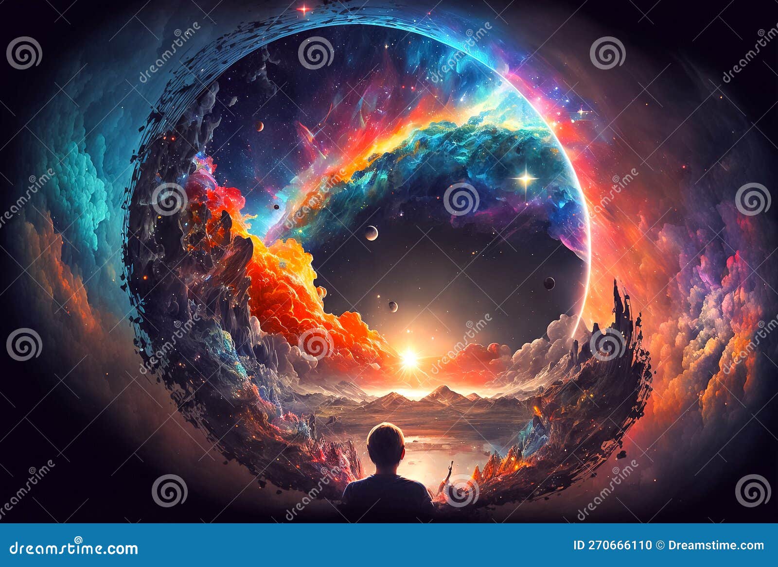 Human and Infinite Cosmos, Nebula, Eternity Universe Stock Illustration ...