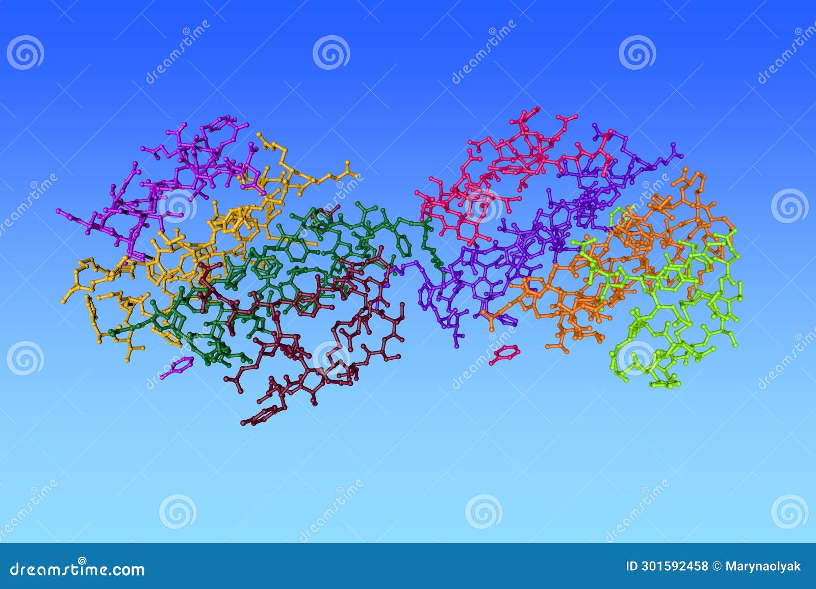 Human Insulin. Molecular Model on Blue Background. Rendering with ...
