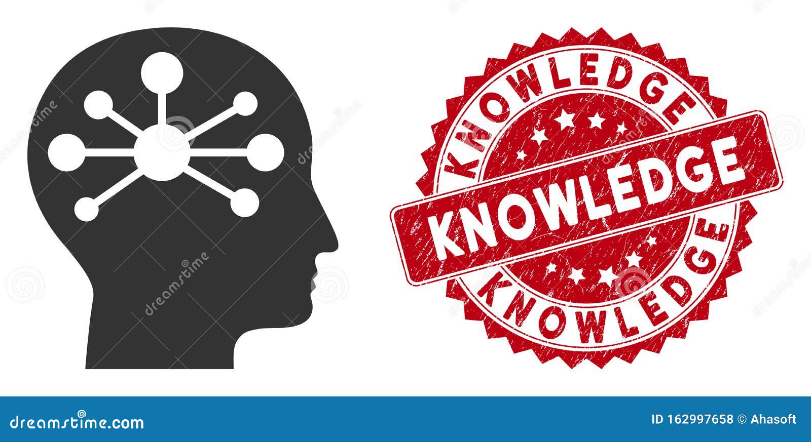 Human Intellect Icon with Grunge Knowledge Seal Stock Illustration ...