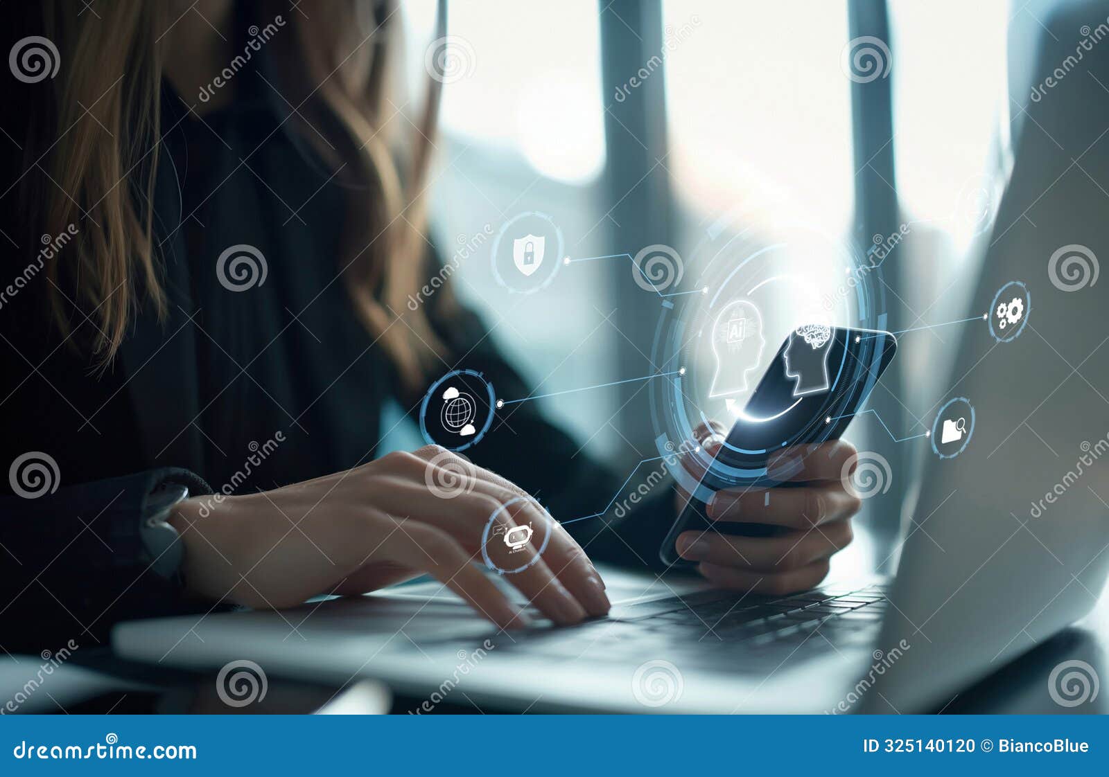 Human Interact with AI Artificial Intelligence Brain Process Generative ...