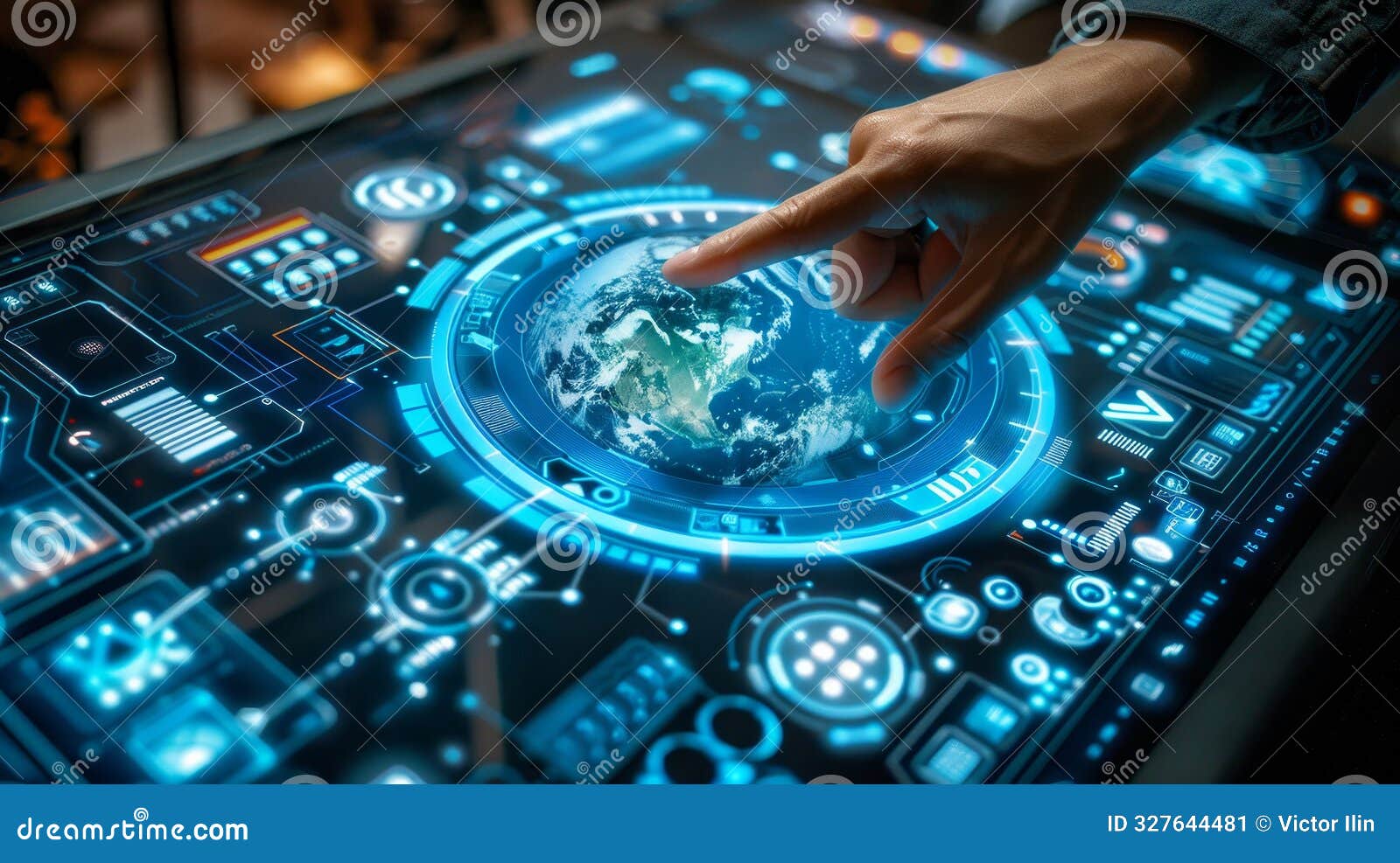 Human Interacting with Interactive Holographic Earth Globe on Virtual ...