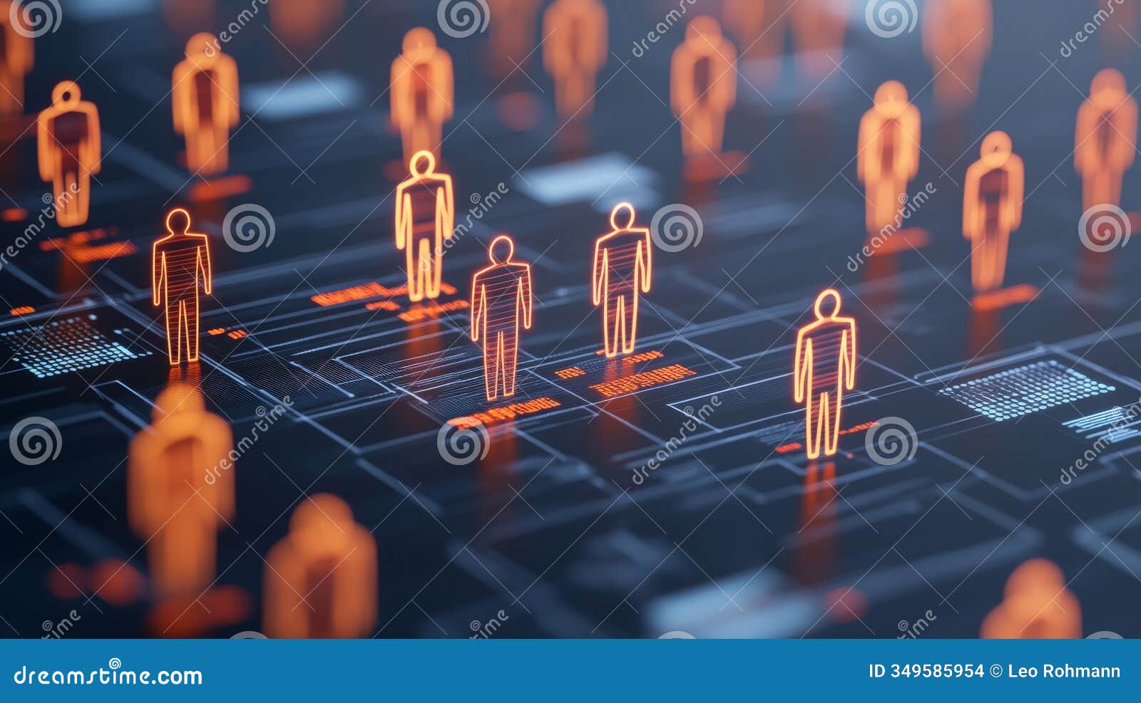 Human Interaction Network with Glowing Holographic Figures Connected by ...