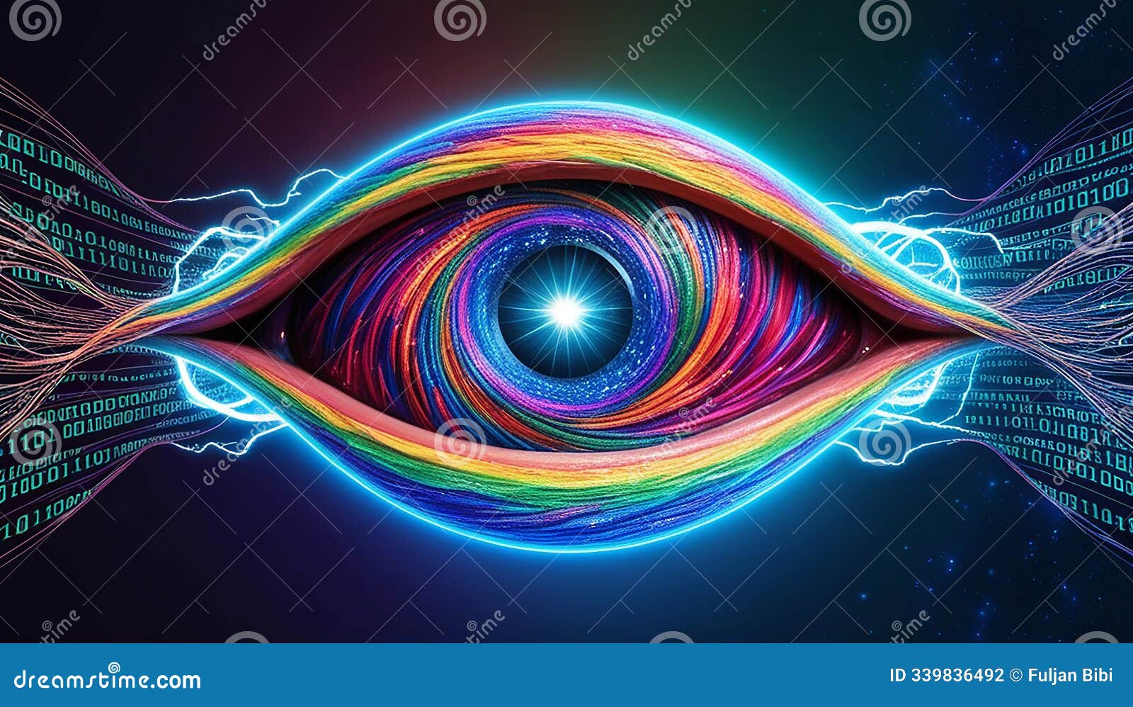 Human Iris Made of Rainbow-colored Lines, Surrounded by Binary Code and ...