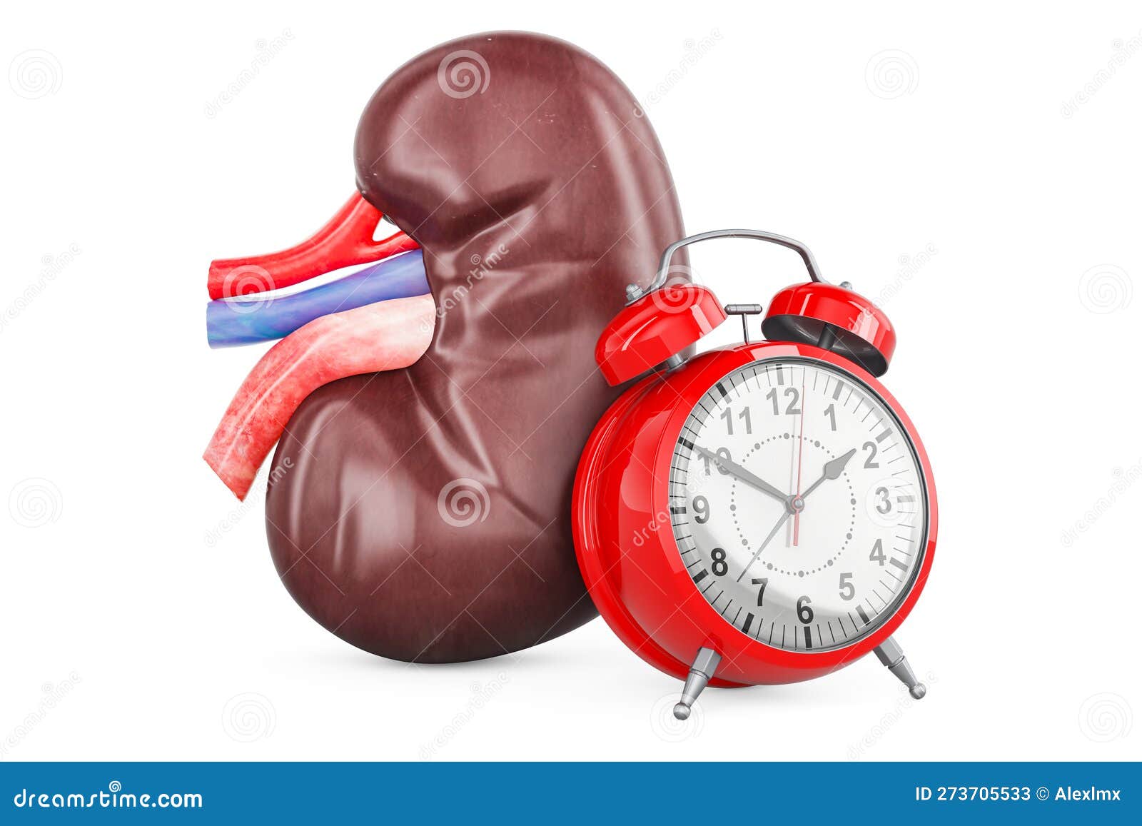 Human Kidney with Alarm Clock, 3D Rendering Stock Illustration ...