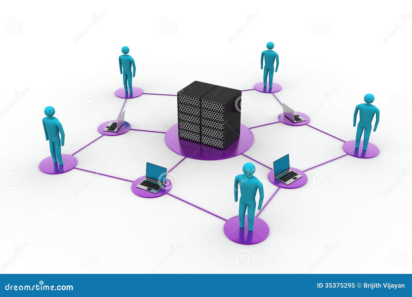 Human with Laptop with Big Server Stock Illustration - Illustration of ...