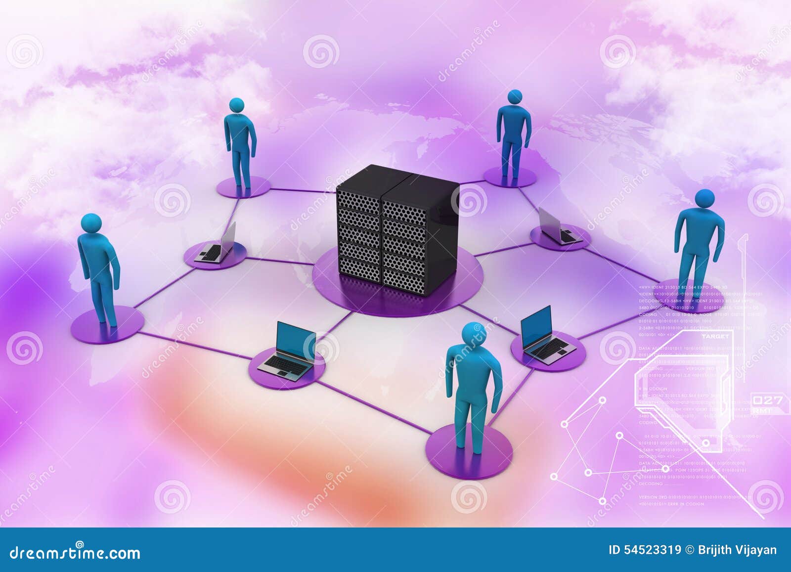 Human And Laptop With Server NetWork. 3D Image Royalty-Free Stock ...