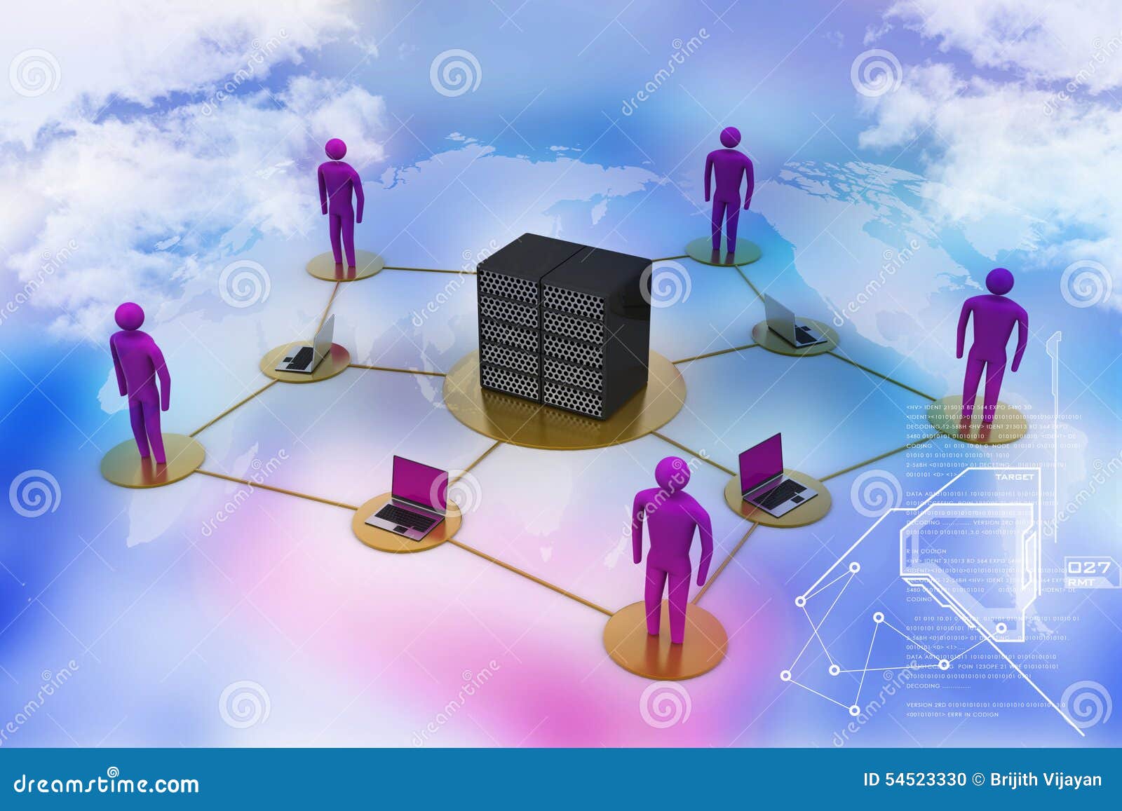 Human And Laptop With Server NetWork. 3D Image Royalty-Free Stock ...