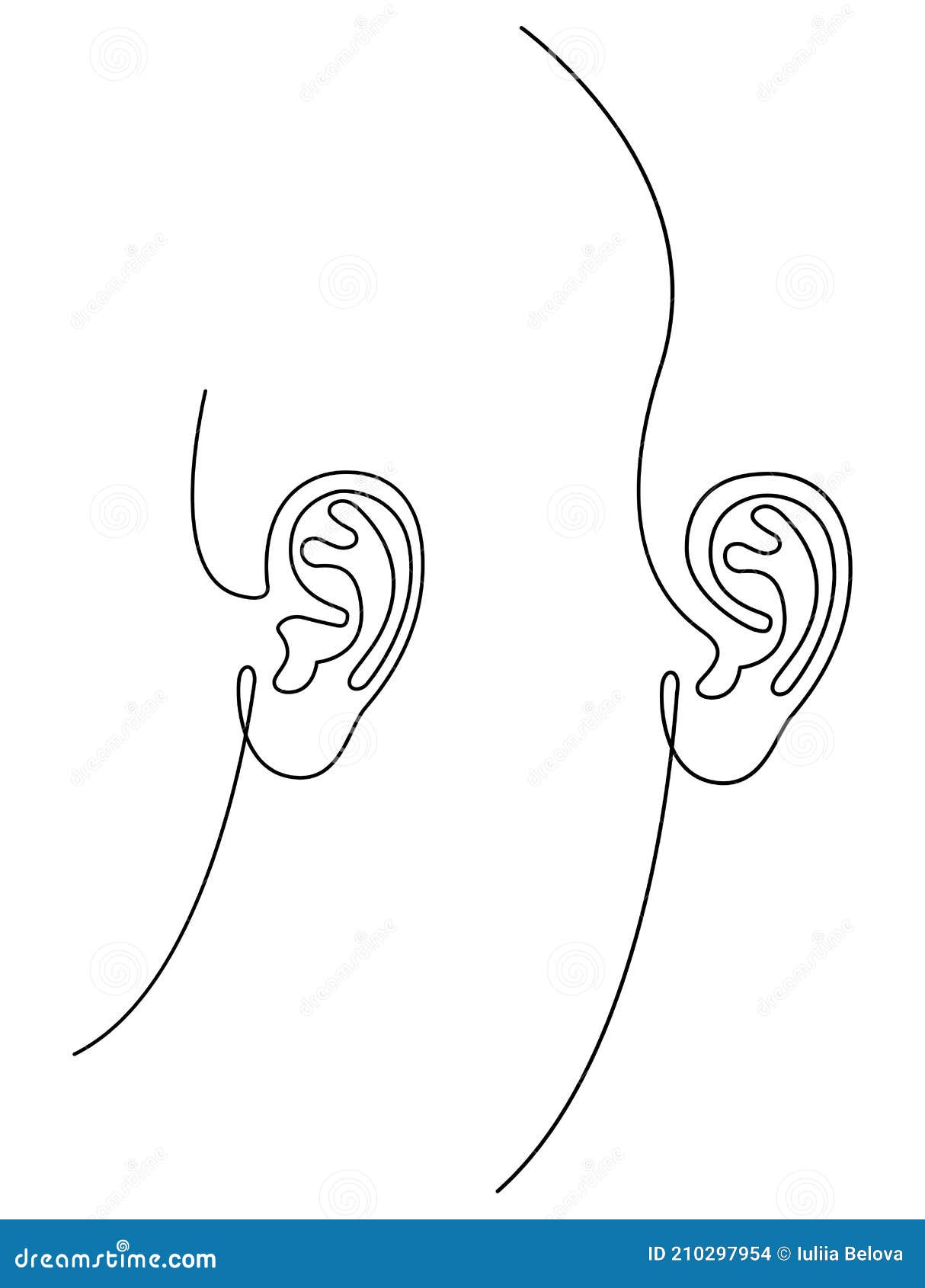Human Left Ear Set Simple Linear Drawing Vector Illustration Stock