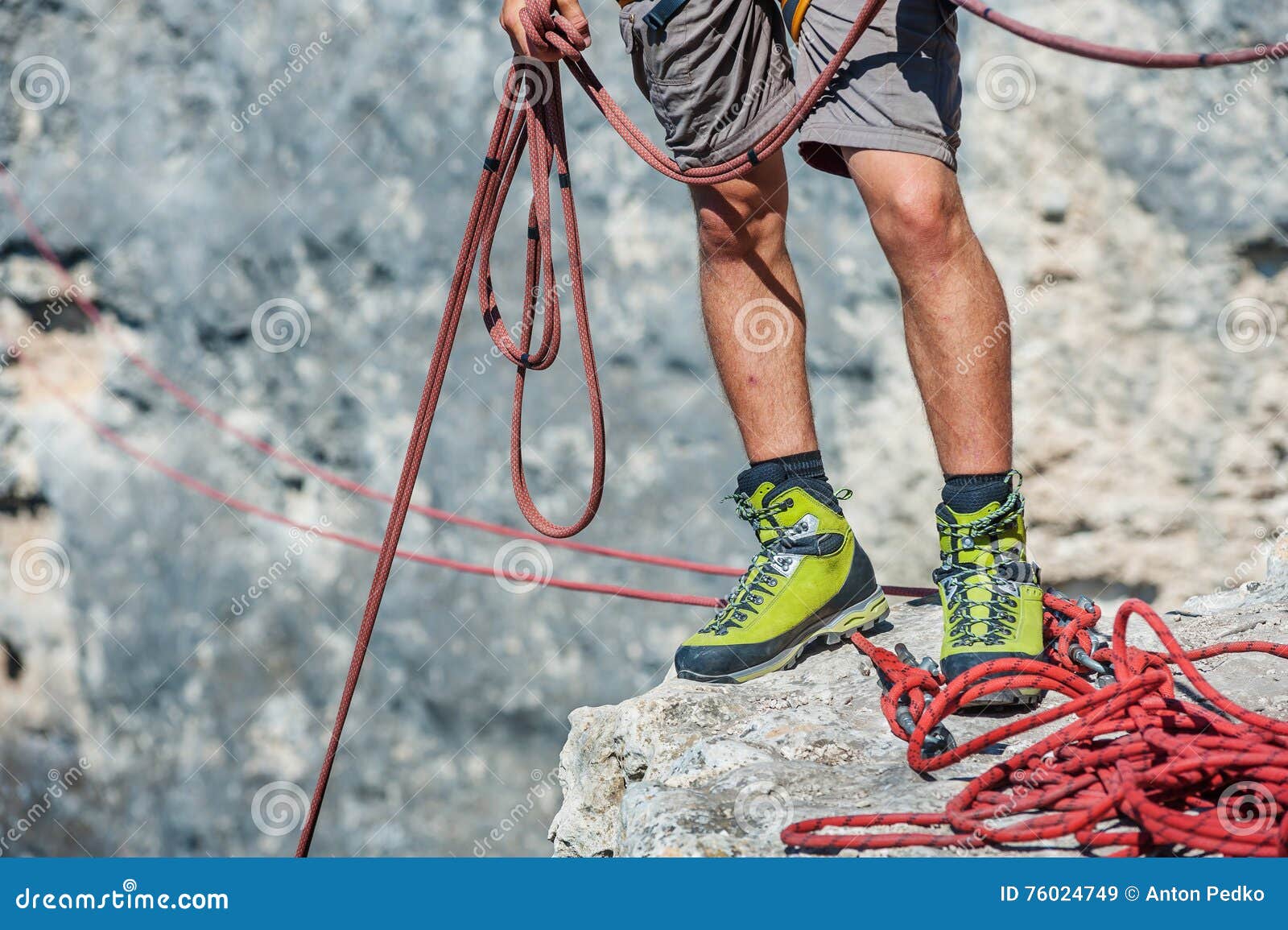 Human Legs on Cliff with Rope. Stock Image - Image of precipice, rope ...