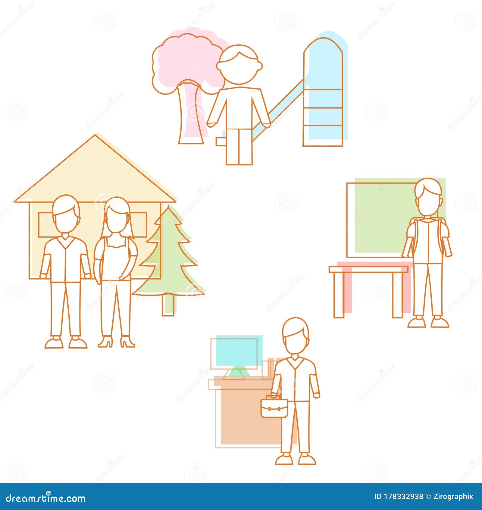 Human Life Cycle Line Icons Stock Illustration - Illustration of covid ...