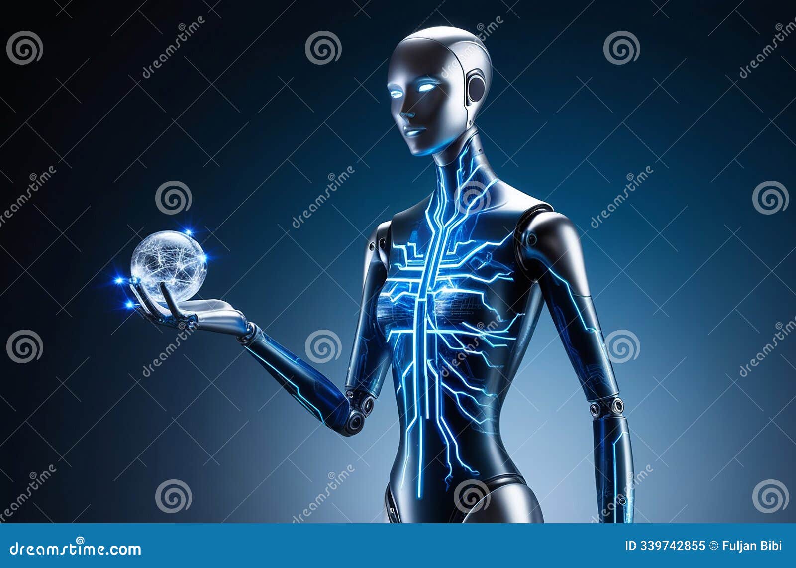 Human-like AI Figure with Glowing Neural Pathways, Representing the ...