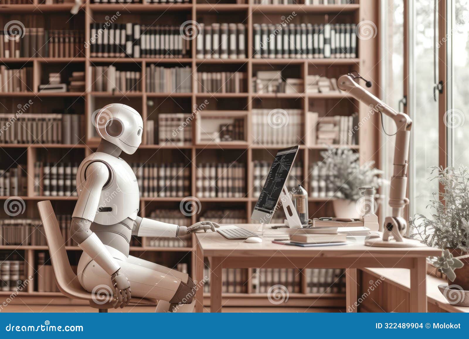 Human-like Artificial Intelligence In An Office Behind A Laptop. A ...