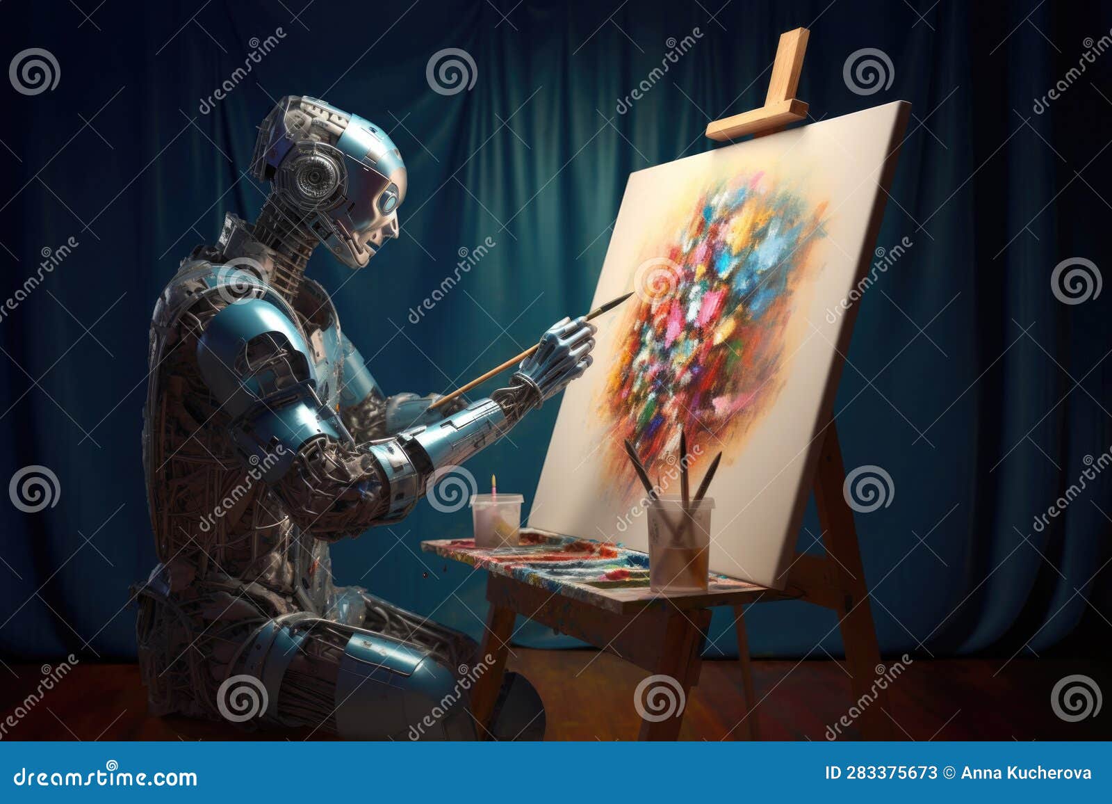 Human-like Robot Engaged in Painting, Surrounded by an Artist S Studio ...