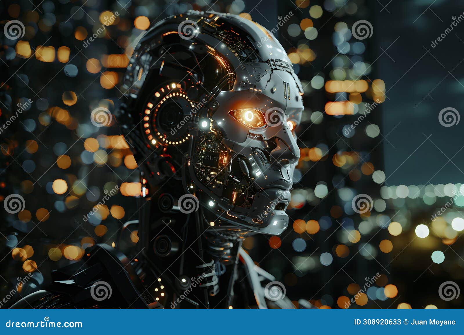 Human-like Robot with Lights, Generative AI Stock Illustration ...