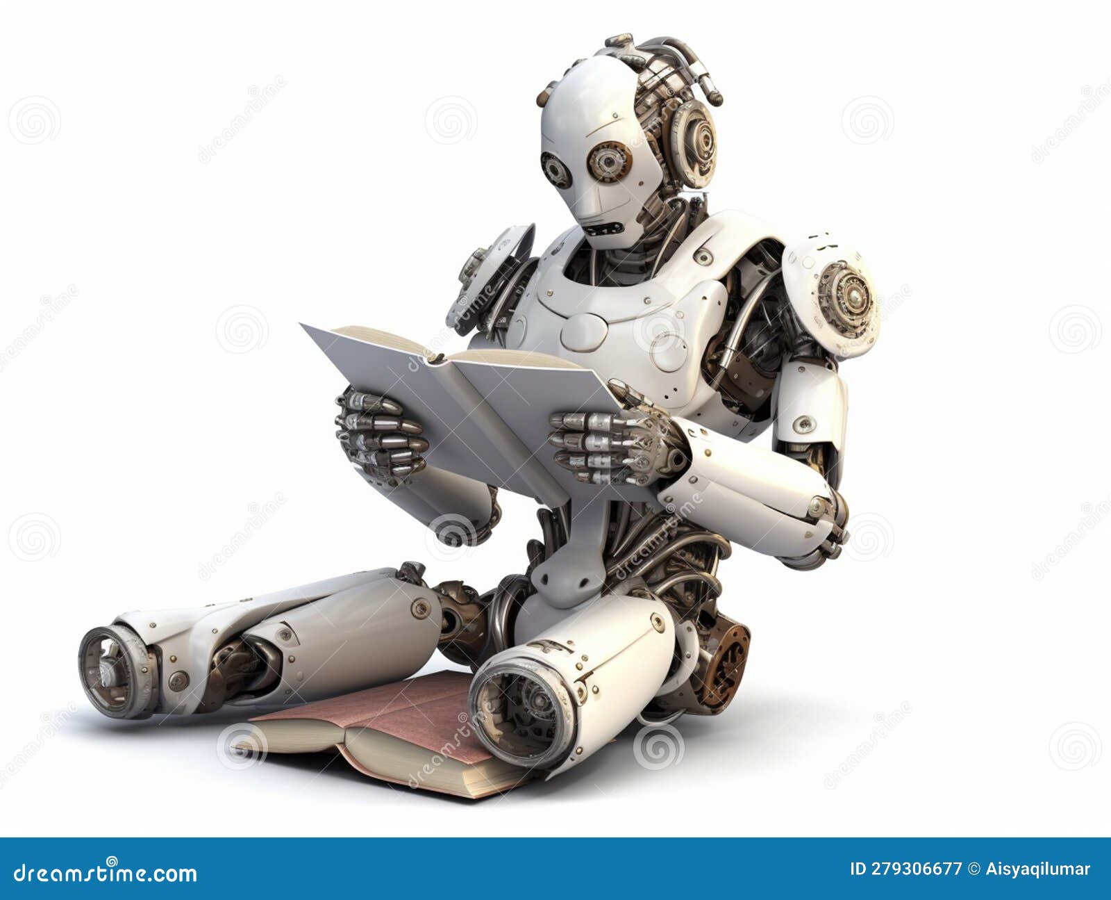 A Human-like Robot is Reading a Book. Stock Illustration - Illustration ...