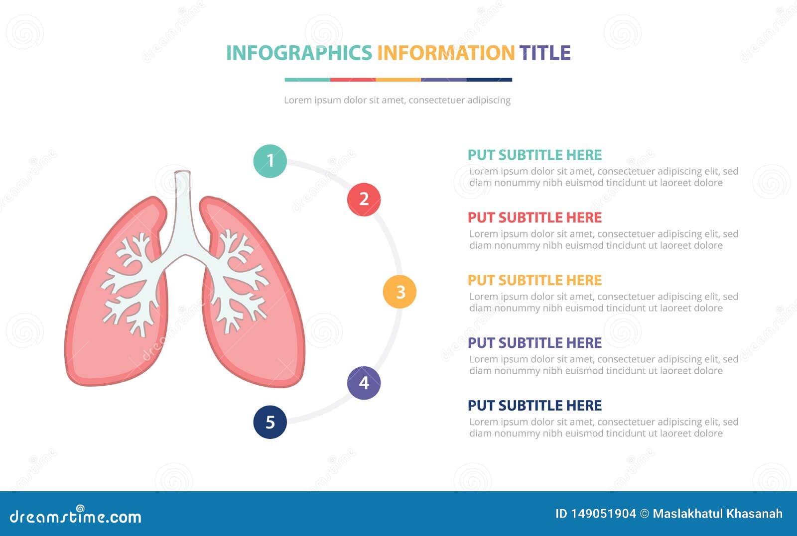 Human Lungs Anatomy Infographic Template Concept with Five Points List ...