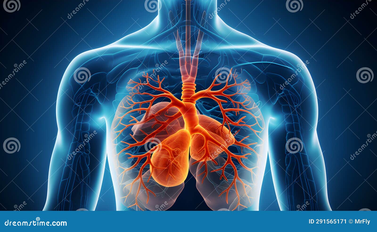 Human lungs, 3D model stock illustration. Illustration of bronchi ...