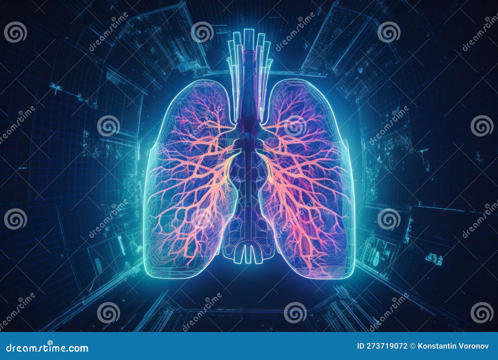Human Lungs. Digital Cyberspace with Futuristic Security Technology ...