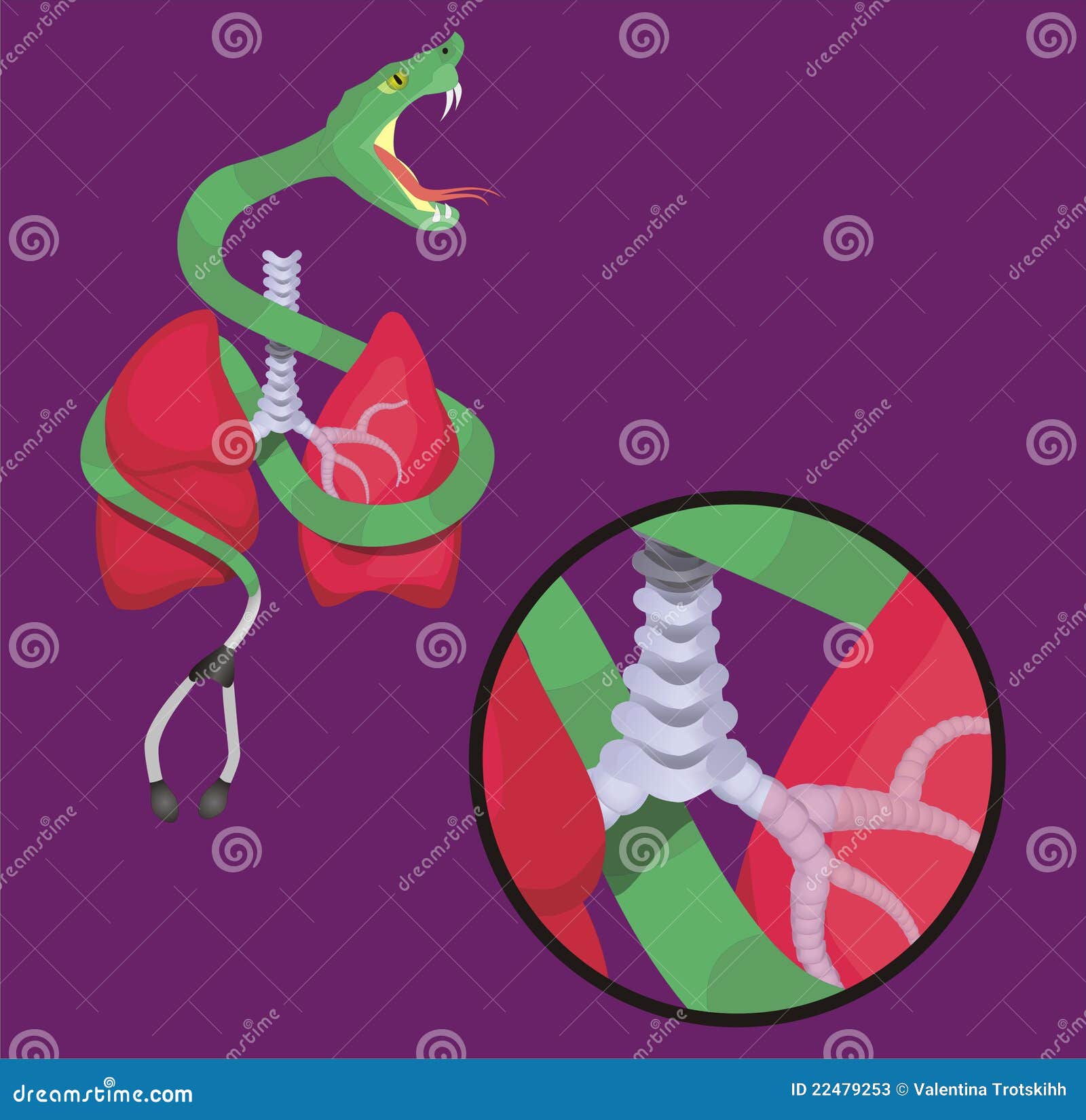 Human lungs with a snake stock vector. Illustration of health - 22479253