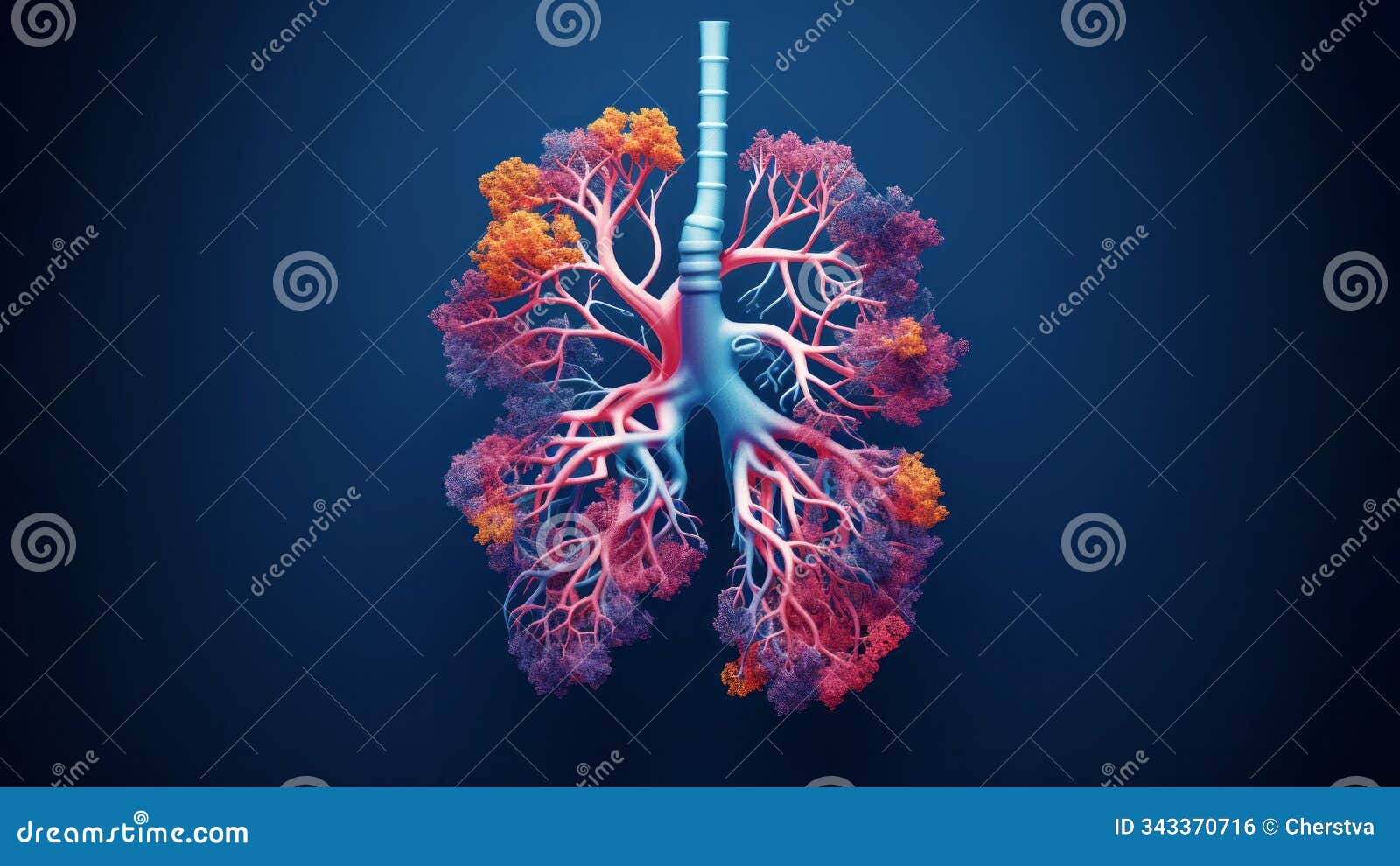 A Human Lungs with Tree-like Structures and Colorful Branches on a Dark ...