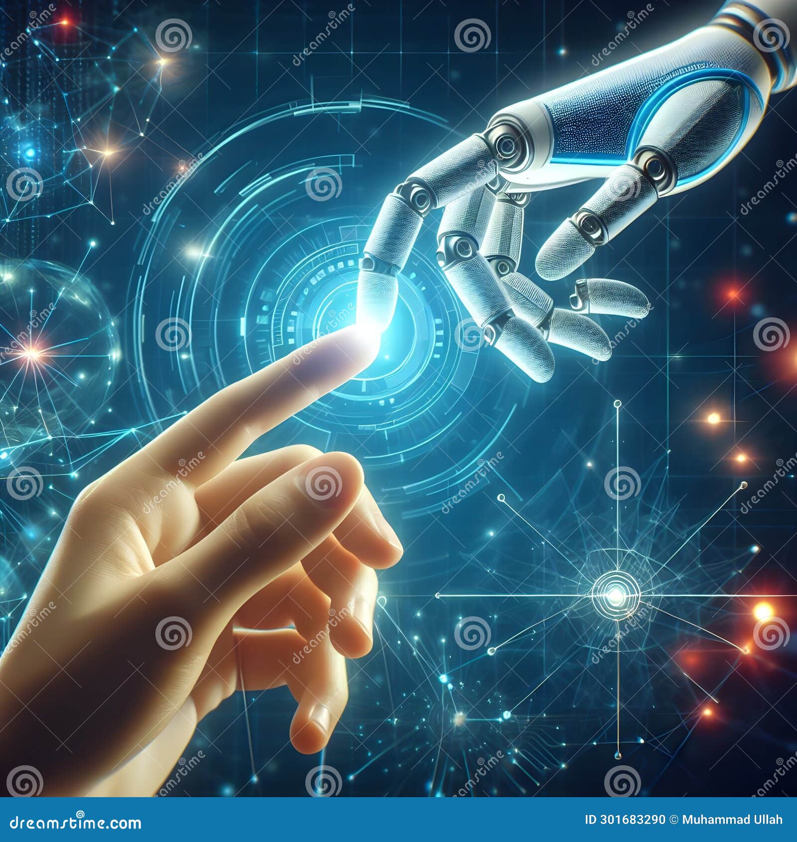 Human-Machine Connection: Touching the Future Stock Illustration ...