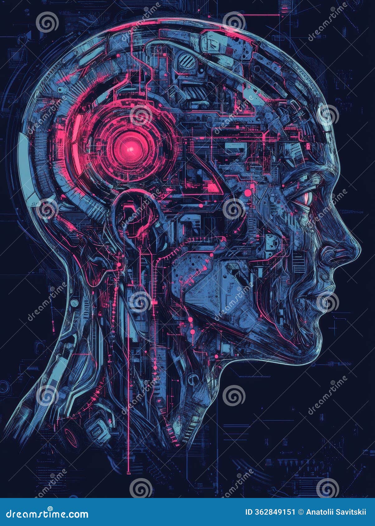 Human and Machine Convergence Represented in a Detailed Cybernetic Head ...