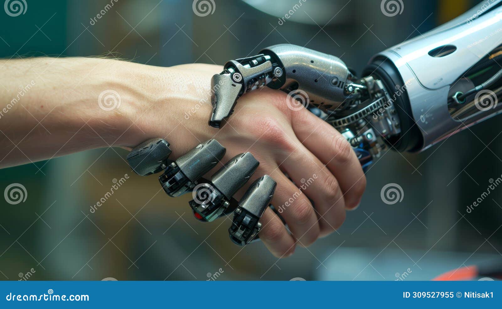 Human and Machine Handshake Representing Tech Integration Generative Ai ...