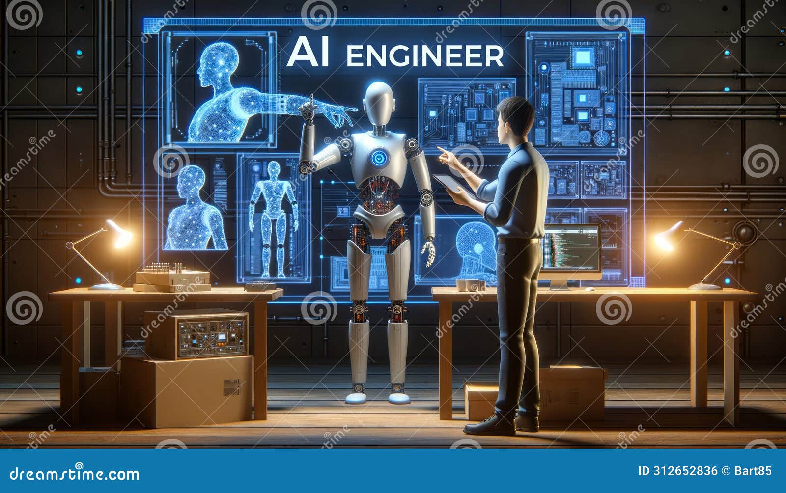 Human-Machine Synergy 3D AI Engineer Fine-Tuning a Humanoid Robots ...