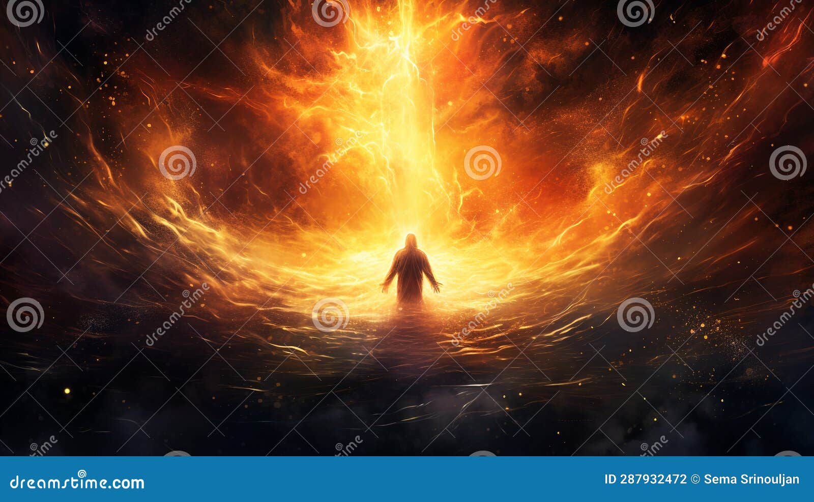 A Human with Magical Powers Stood in the Midst of a Fiery Flame ...