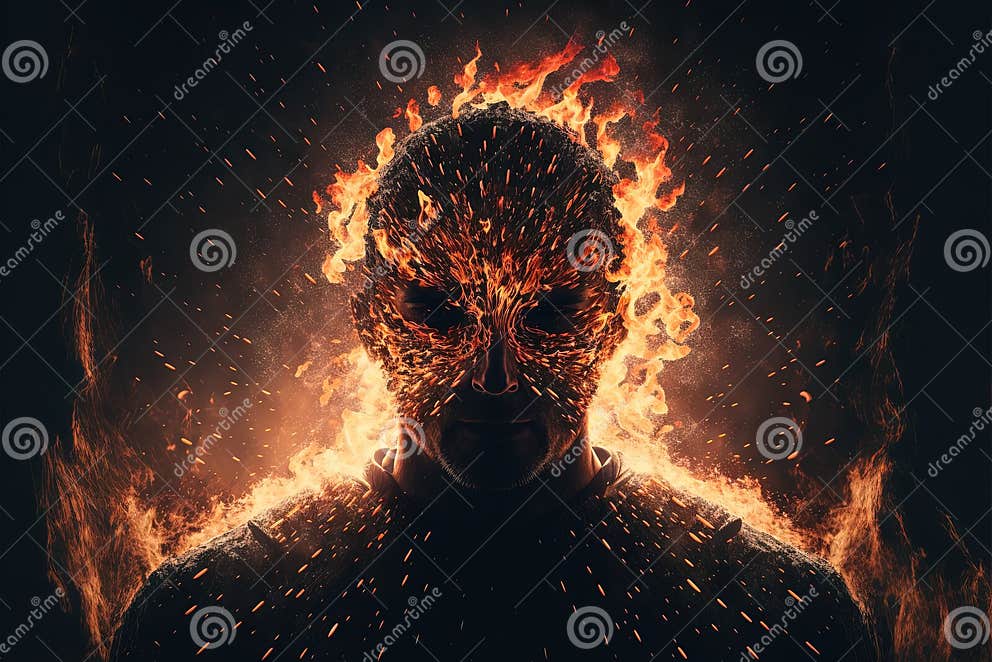 Human Man Made of Fire Inside Fire Illustration Generative Ai Stock ...
